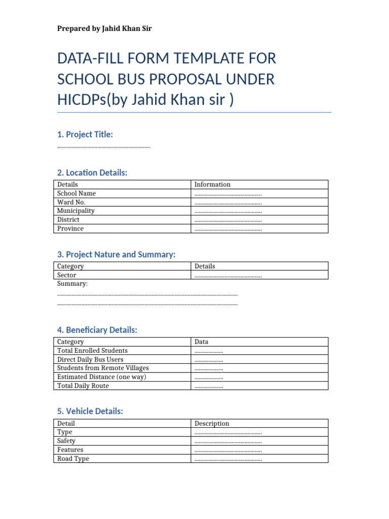 School Bus Proposal Form Jahid Khan | PDF