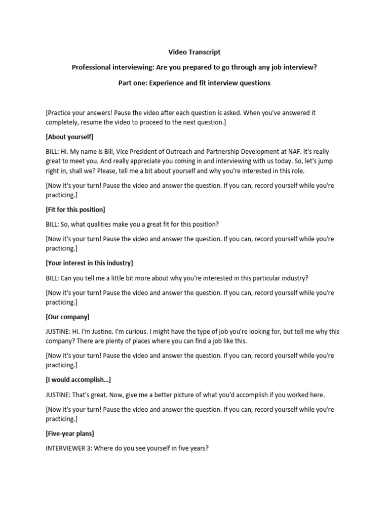 Professional Interviewing - Part One - Experience and Fit Interview ...