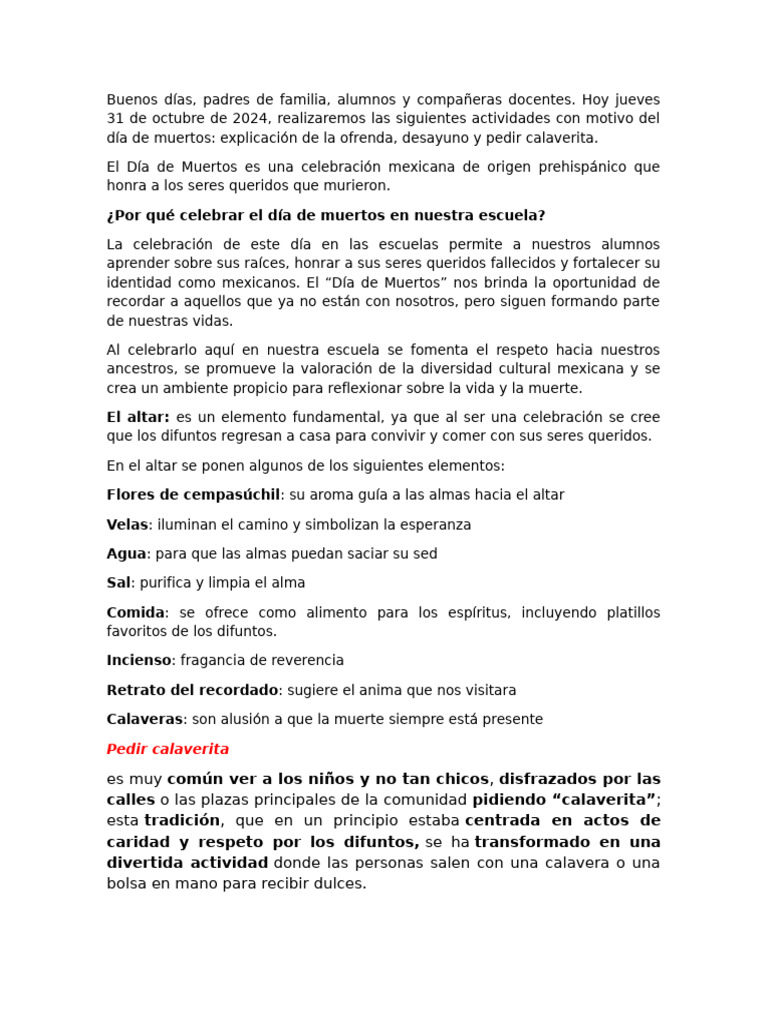 Explicacion Ofrenda | PDF