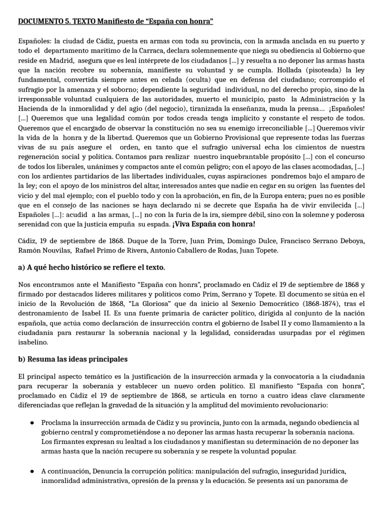 Textos Bloque 5 Comentados (24!5!25) - España Con Honra. Renuncia Amadeo I | PDF | Política de ...