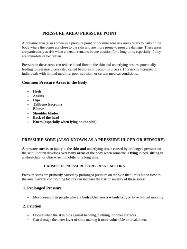 Pressure Area and Pressure Sore | PDF | Wound | Diseases And Disorders