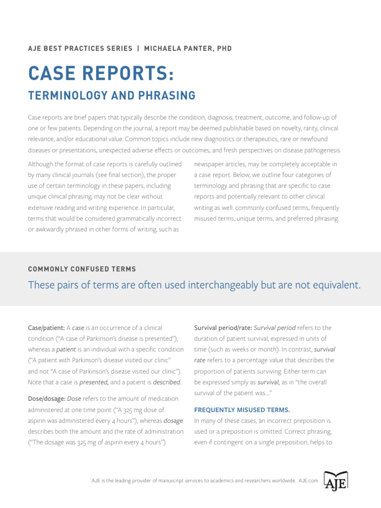 AJE Clinical Terminology and Phrasing Resource | PDF | Dose (Biochemistry) | Chemistry