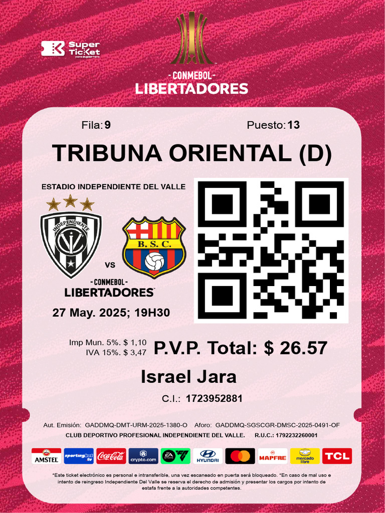 Tribuna Oriental (D) : P.V.P. Total: $ 26.57 Israel Jara | PDF