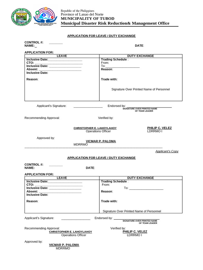 Duty Exchange Application Form | PDF