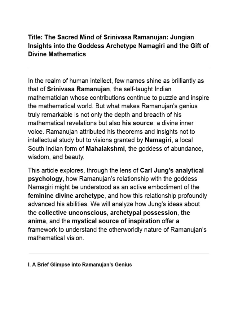 I. A Brief Glimpse Into Ramanujan's Genius | PDF | Carl Jung ...