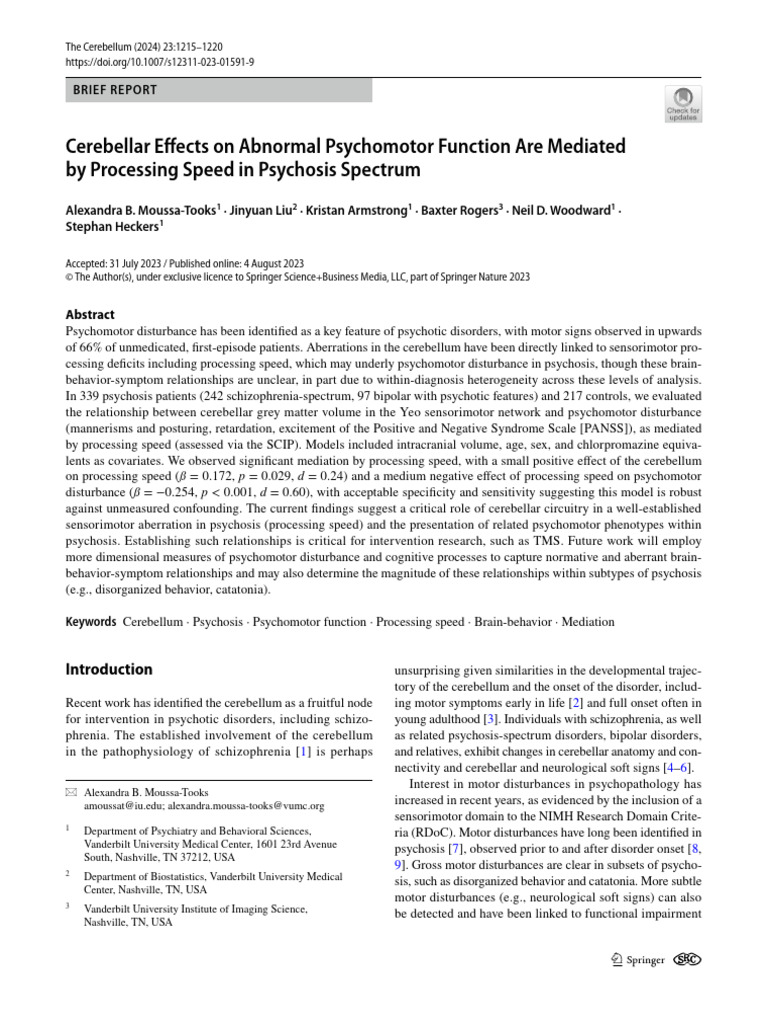 Cerebellar Effects on Abnormal Psychomotor Function Are Mediated by ...