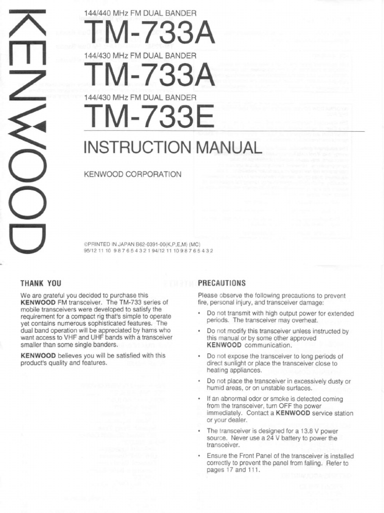 Manual Do Rádio Kenwood TM-733A | PDF