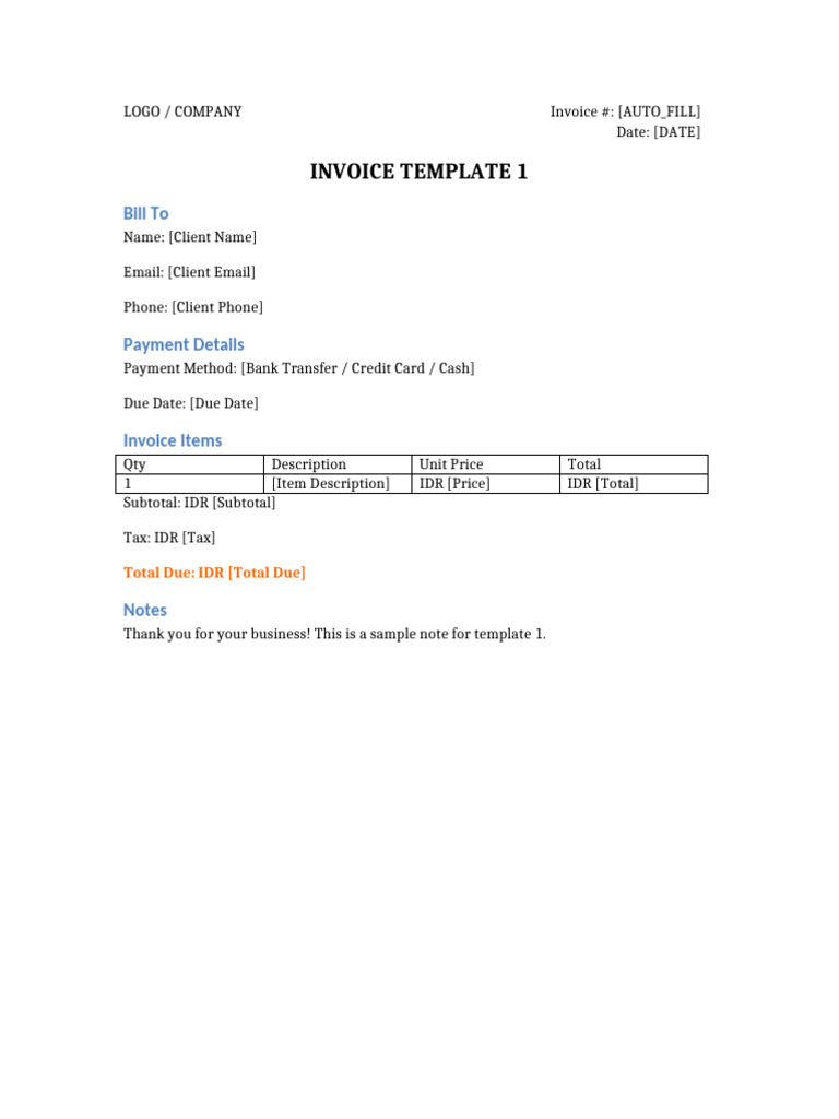 Sole Trader Invoice Template Excel | PDF