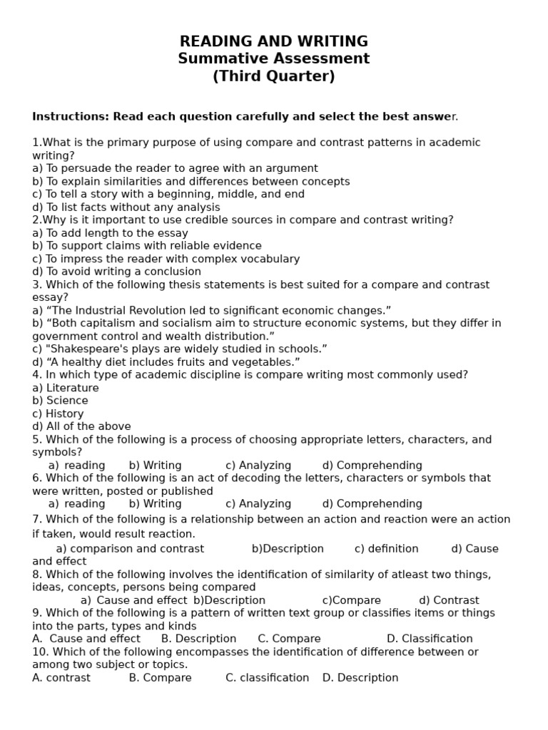 Summative Test Reading and Writing | PDF | Essays | Word