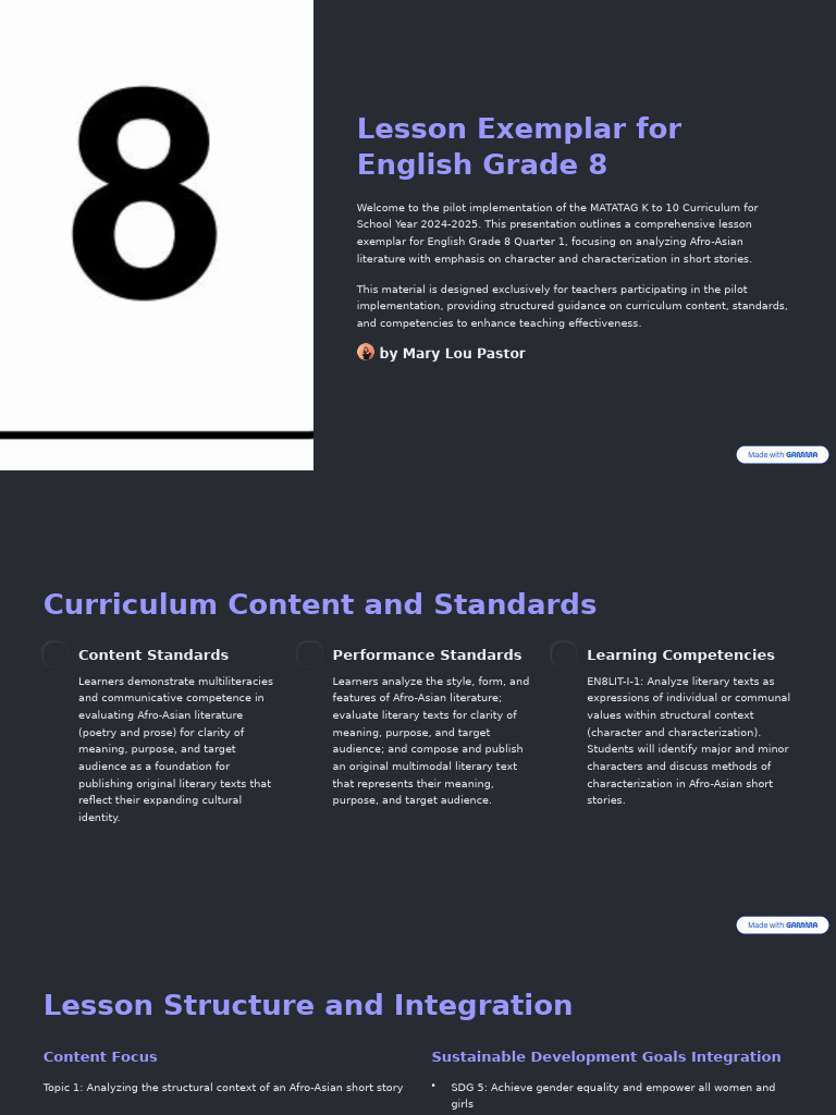 Grade 8 English Lesson Exemplar: Quarter 1 | PDF | Curriculum | Learning