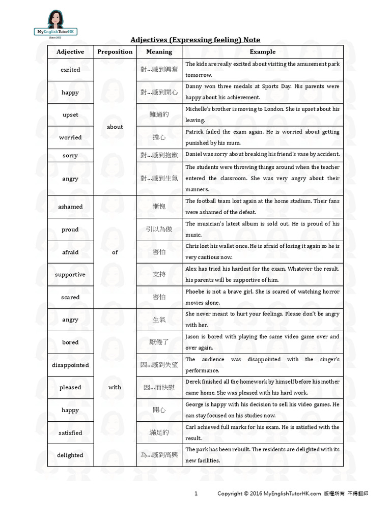 Adjectives Expressing Feelings Guide | PDF