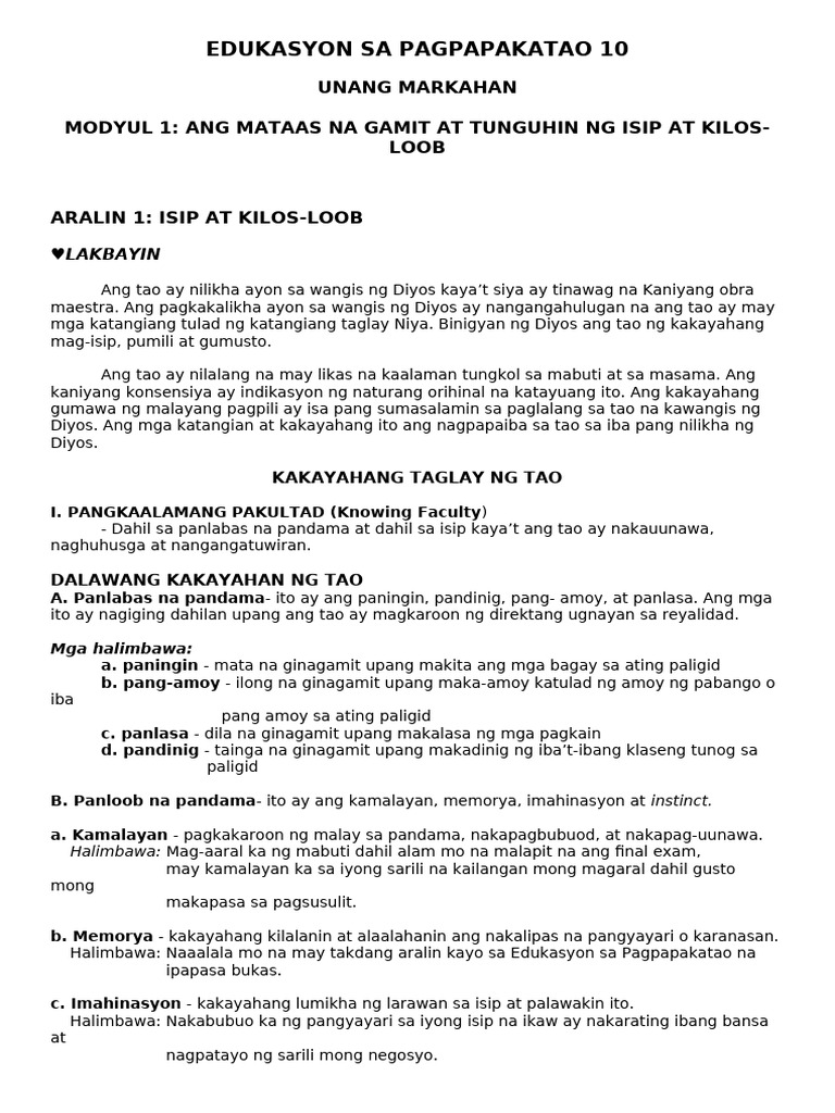 Q1 - Modyul-1 ESP - 10 | PDF