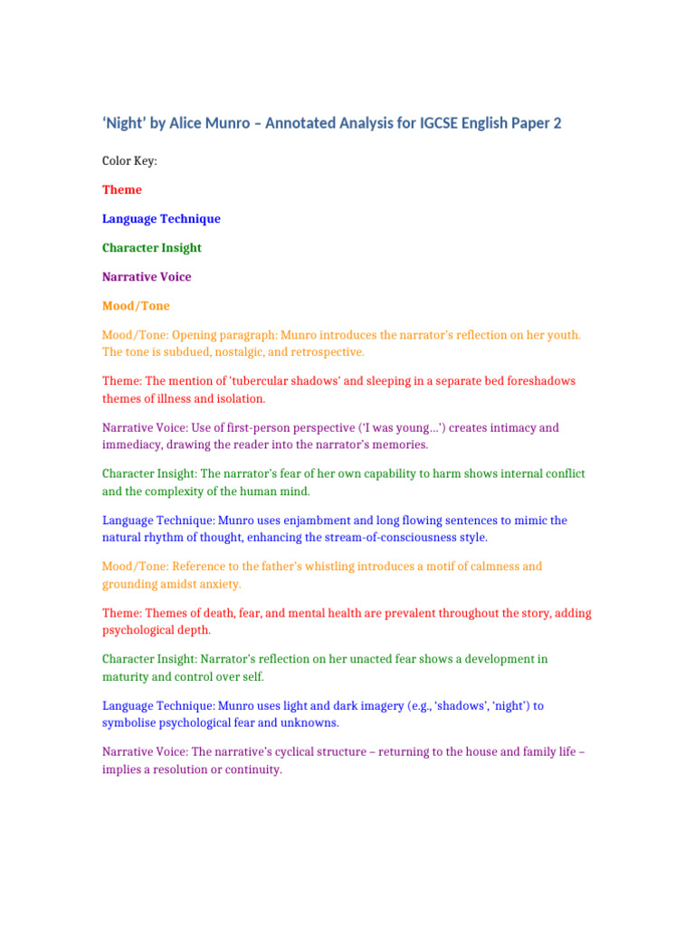 Igcse Analysis Of Munro S Night Pdf