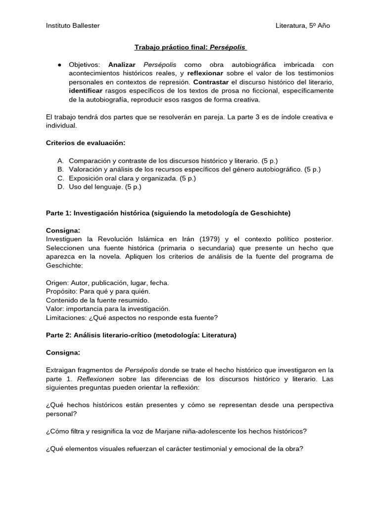 TP Final Persépolis - 2025 | PDF | Corrí | Autobiografías