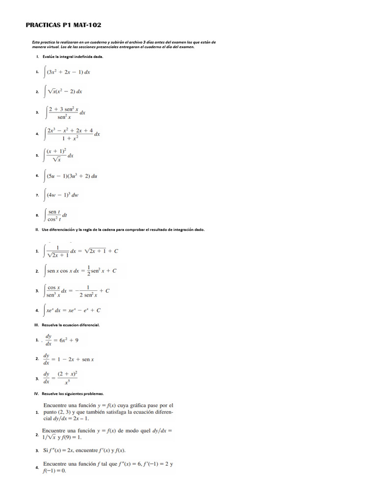 Abrir PRACTICA P1 Cálculo Integral PDF | PDF