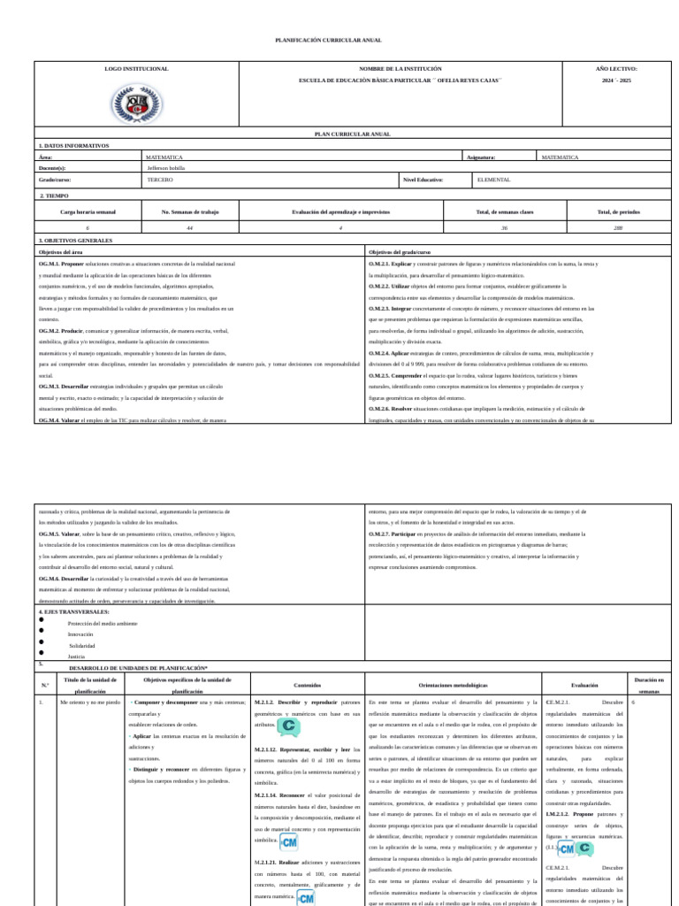PCA 3ro Matemàticas | PDF | Matemáticas | Pensamiento