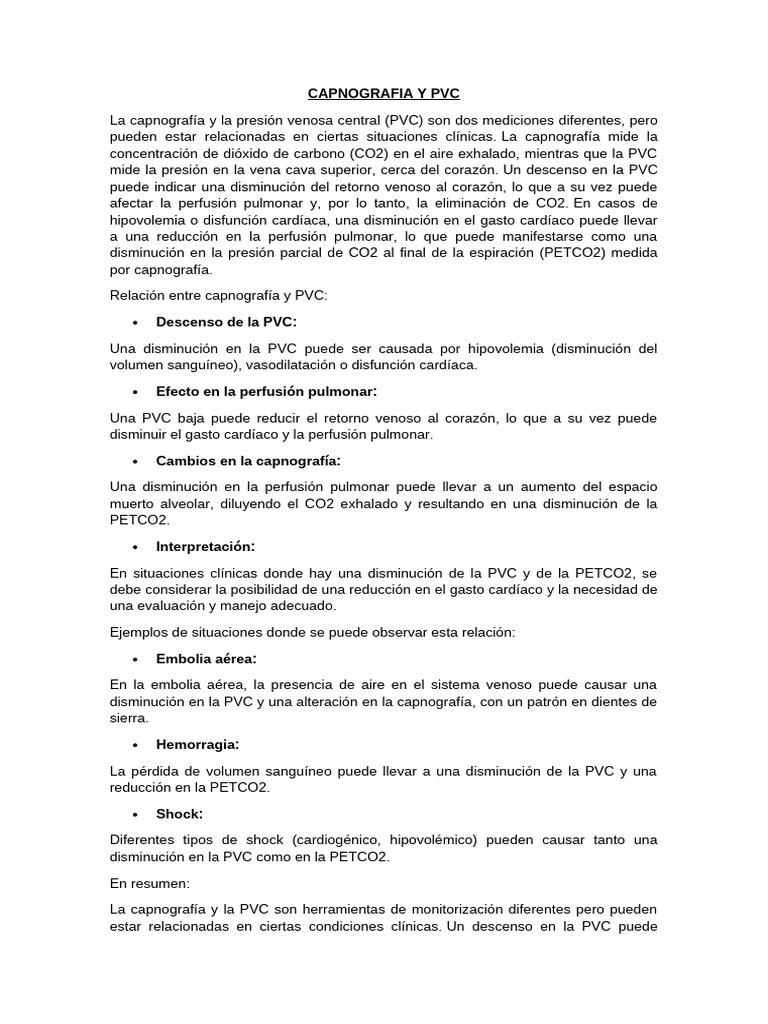 Capnografia y Pvc | PDF | Medicina CLINICA | Sistema cardiovascular
