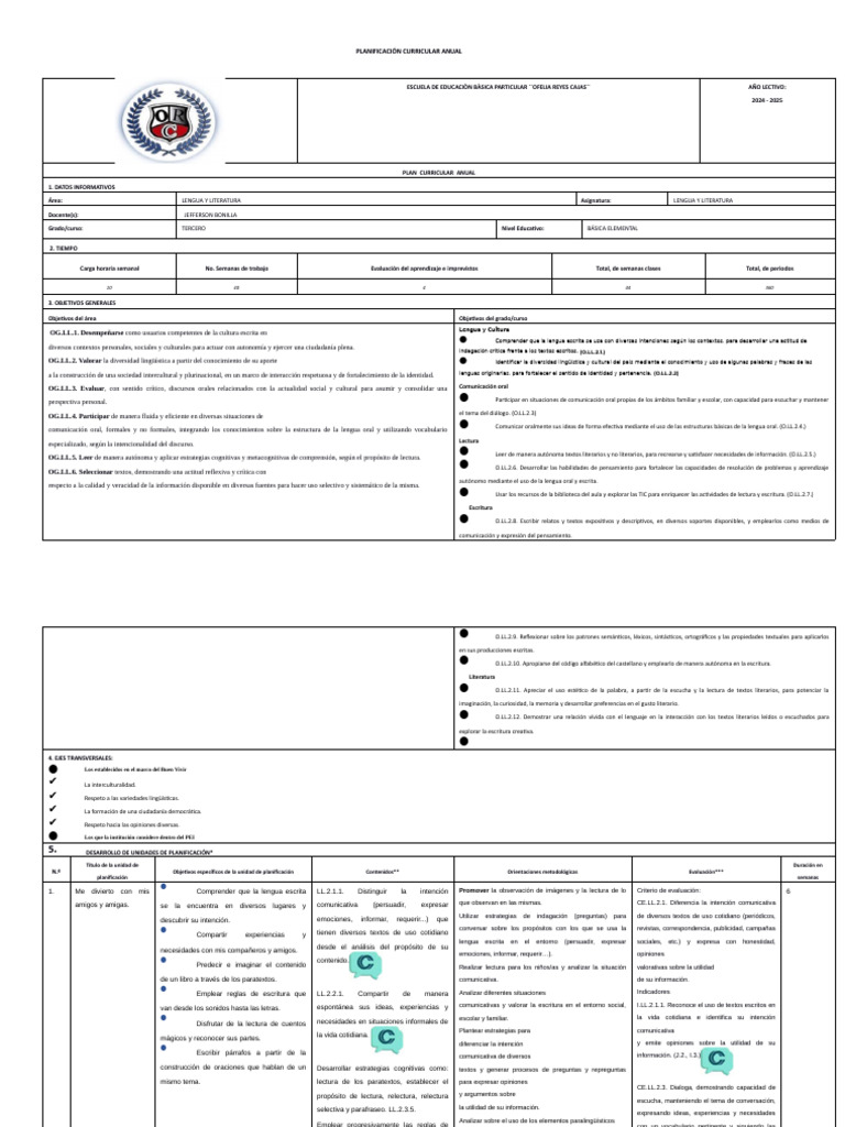 PCA 3ro LENGUA Y LITERATURA | PDF | Comunicación | Escritura
