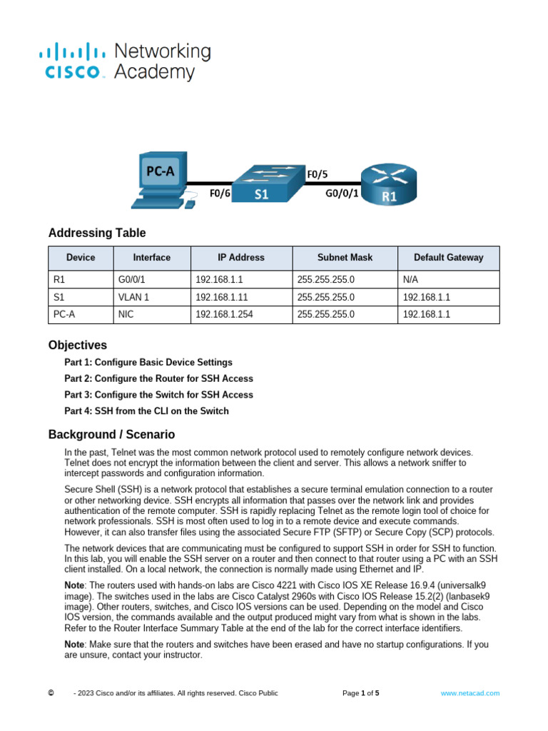 4.4.9 Lab - Configure Network Devices With SSH Ok | PDF | Secure Shell | Computer Network