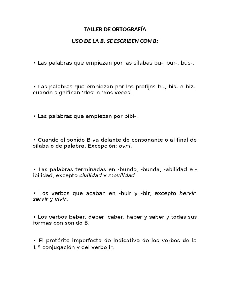 Taller de Ortografía B y V | PDF