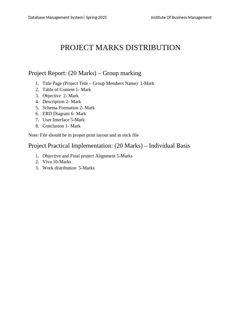 Project Marks Distribution - Dbms | PDF
