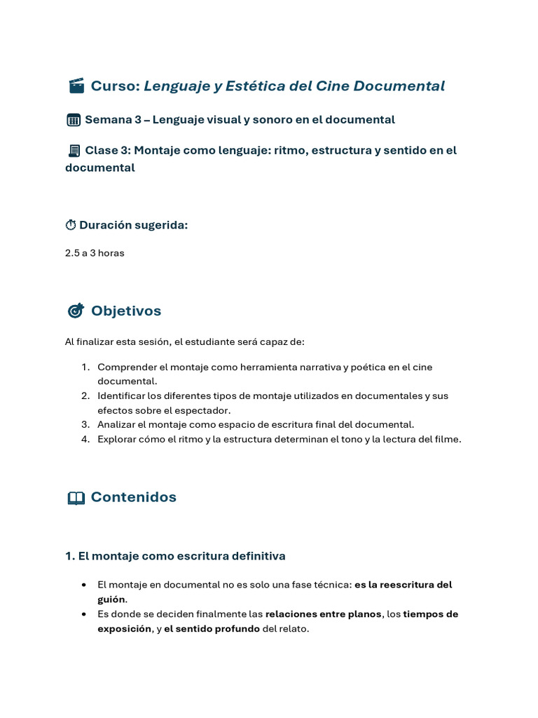 Montaje Como Lenguaje, Ritmo, Estructura y Sentido en El Documental ...