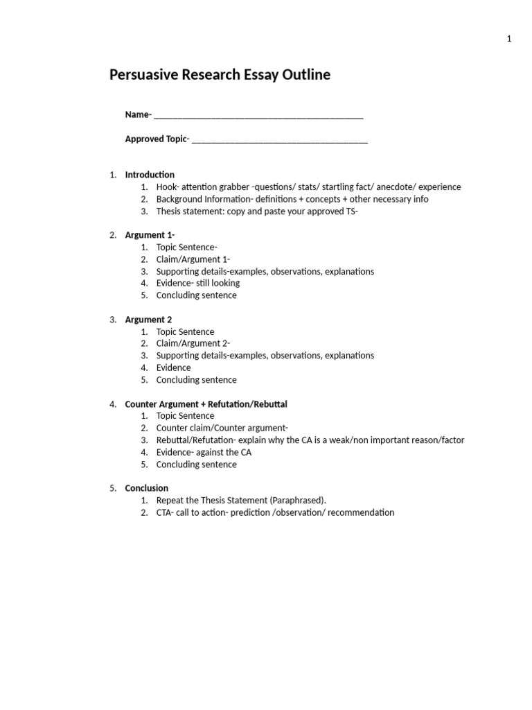 Persuasive Research Detailed Outline Template | PDF