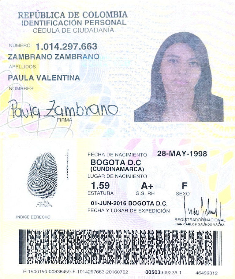 Cedula de Ciudad Zambrano Zambrano Paula Valentina | PDF