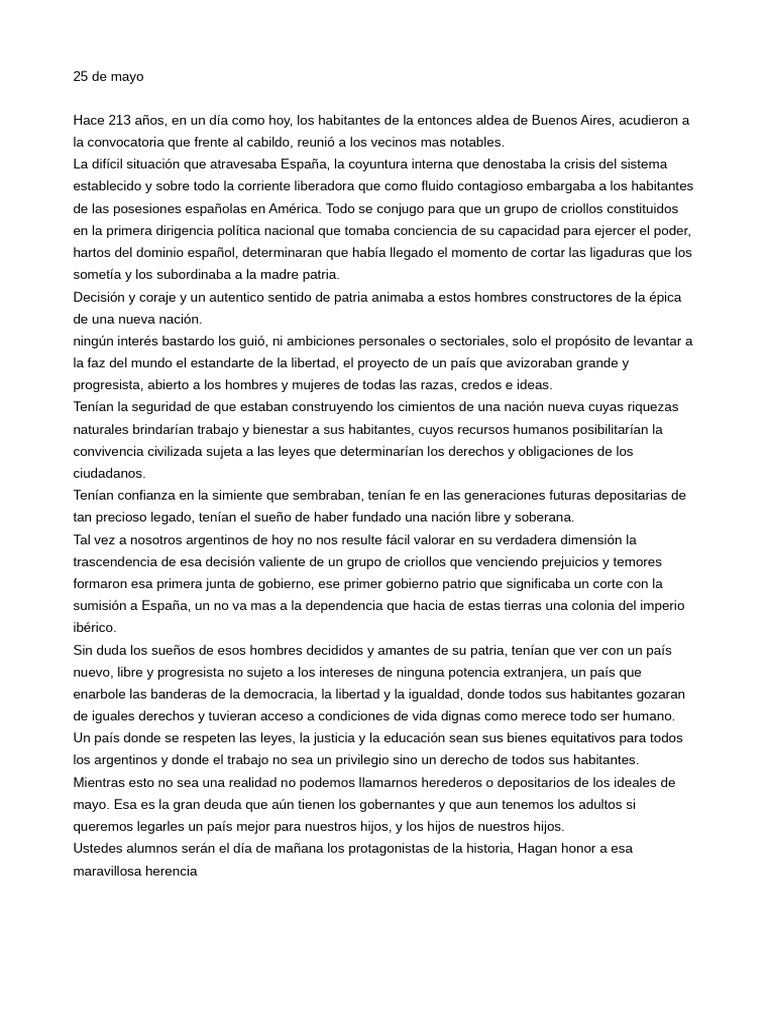 25mayo Discurso | PDF | Nación | Libertad