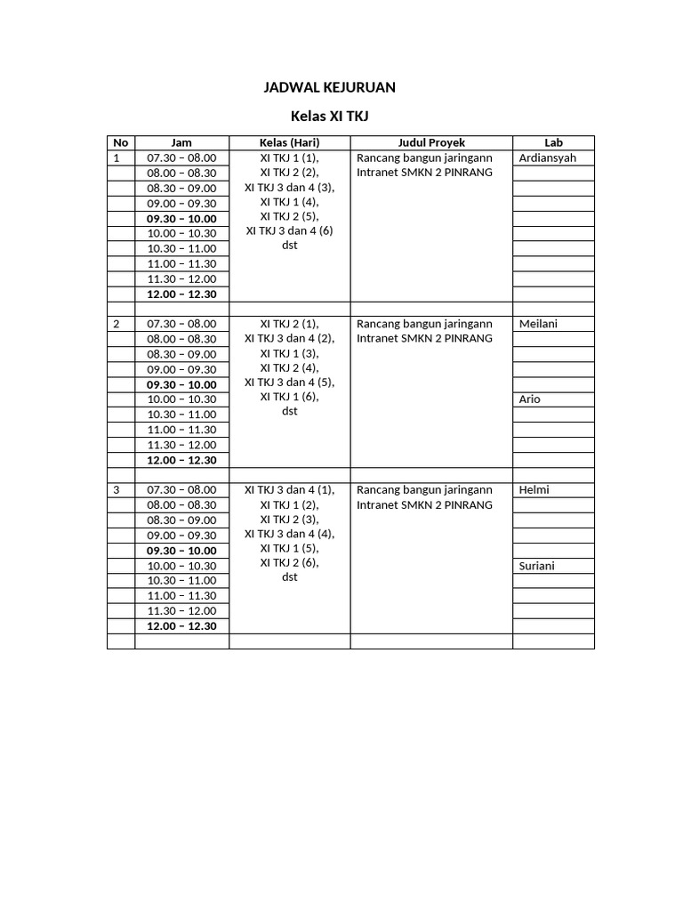 Jadwal Kejuruan TKJ | PDF