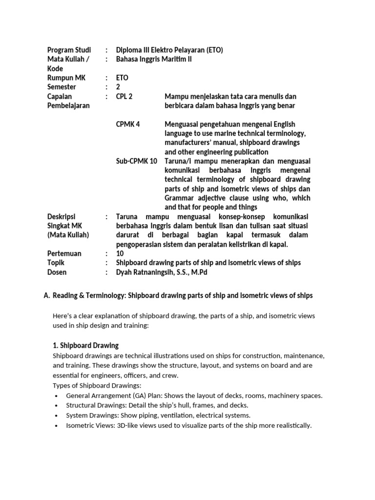 ETO SMT 2 MAr English Meeting 10 Shipboard Drawing Parts of Ship and ...