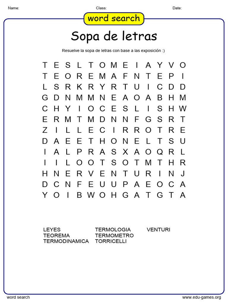 Sopa de Letras de Termodinámica | PDF