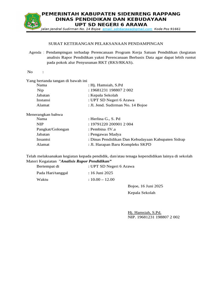 Surat Keterangan Pelaksanaan Pendampingan | PDF