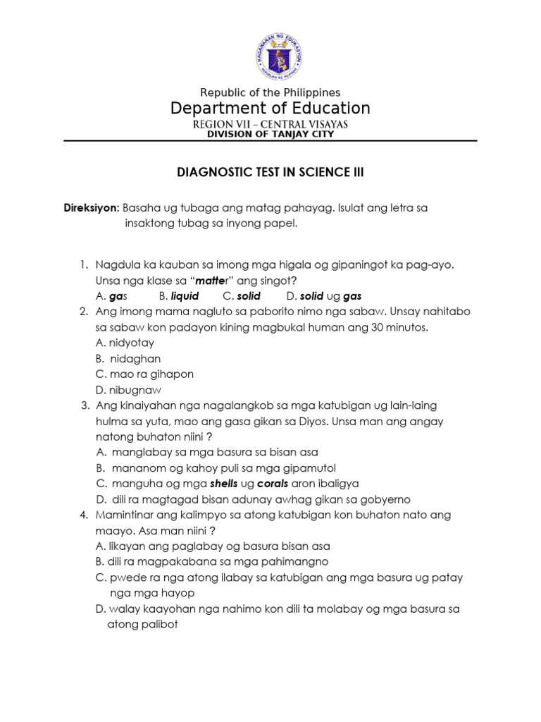 Grade 3 Diagnostic Test | PDF