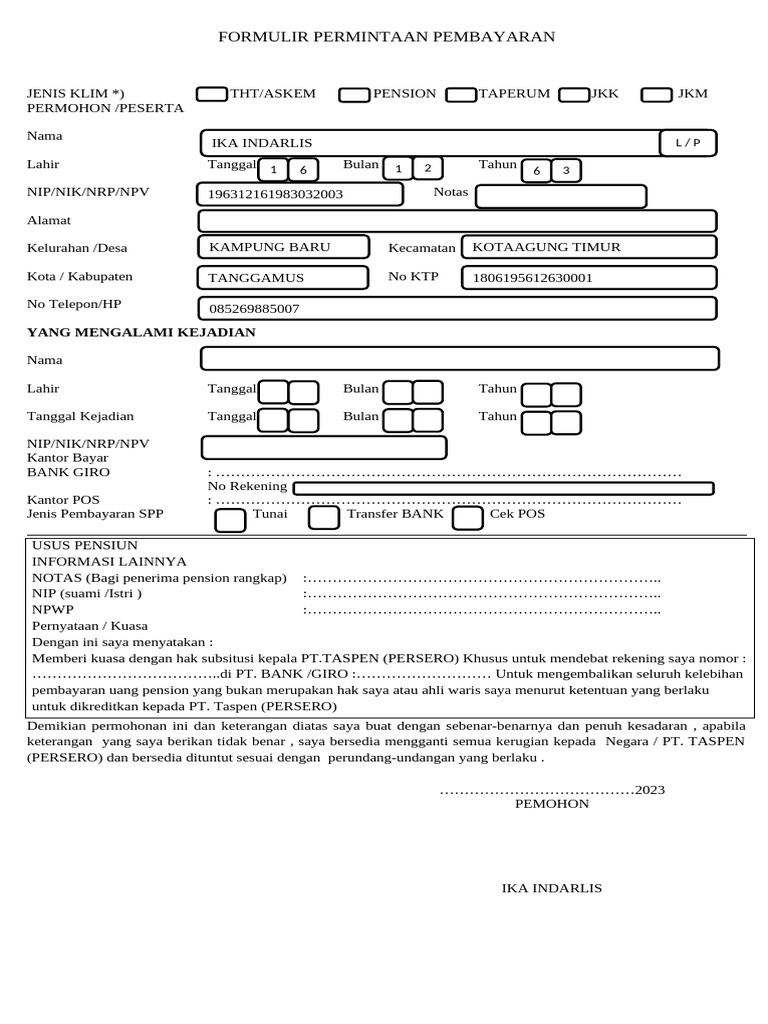 Formulir Permintaan Pembayaran | PDF