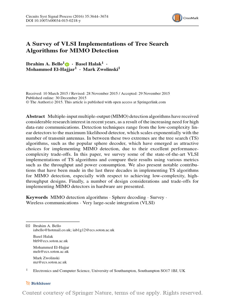 A Survey of VLSI Implementations of Tree Search Al | PDF | Mimo ...