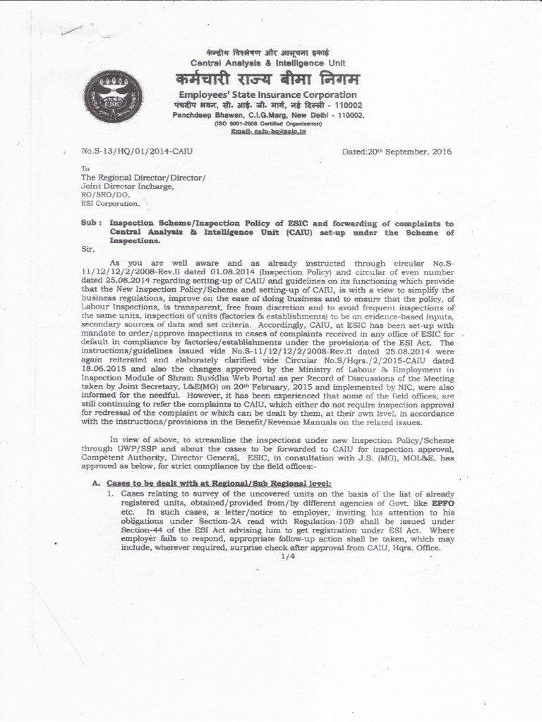 ESI Inspection Policy 2016 | PDF