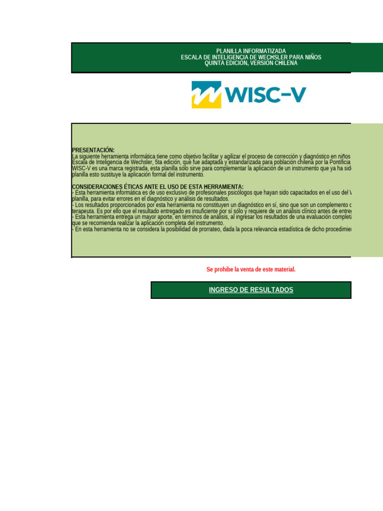 Planilla Informatizada WISC V | PDF