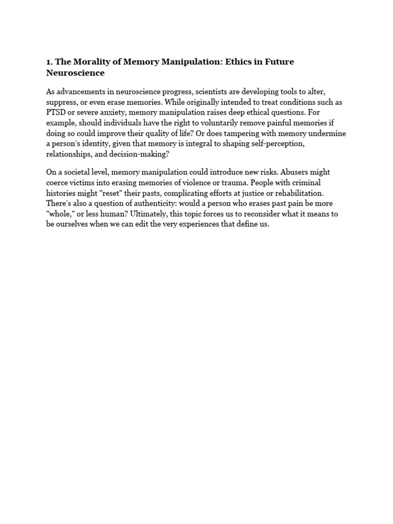 The Morality of Memory Manipulation | PDF