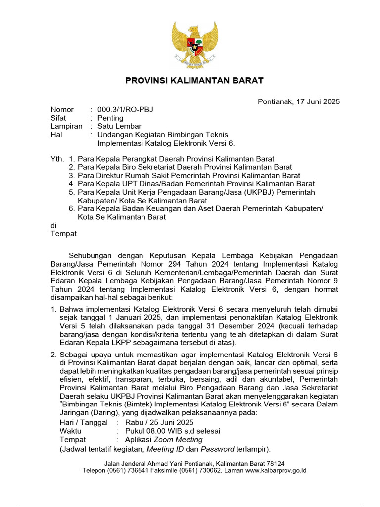 Surat Und Peserta Bimtek Implementasi EKatalog V6 | PDF