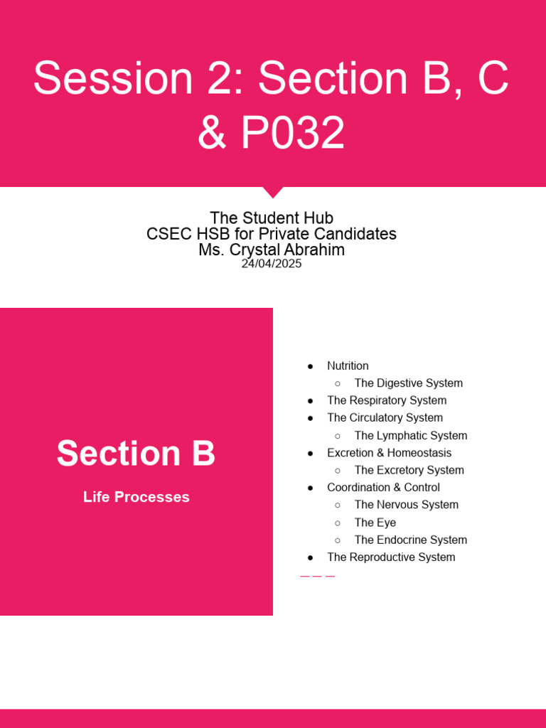 CSEC HSB Crash Course Session 2 April 2025 - Section B, C, P3 | PDF | Meiosis | Dominance (Genetics)