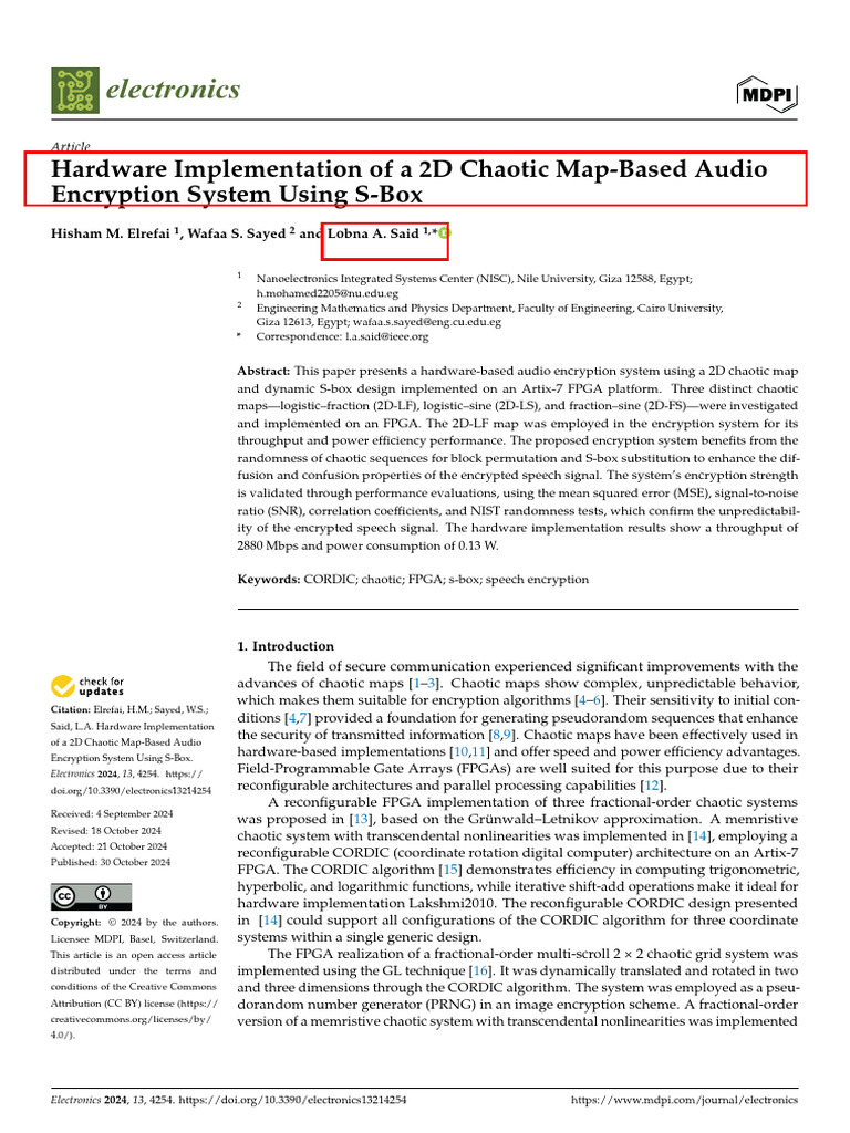 Hardware Implementation of A 2D Chaotic Map-Based | PDF | Signal To Noise Ratio | Field ...