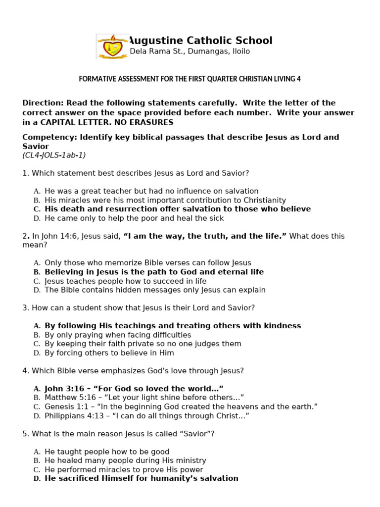 Formative Assessment Grade 4 Quarter1 | PDF | Jesus | Prayer