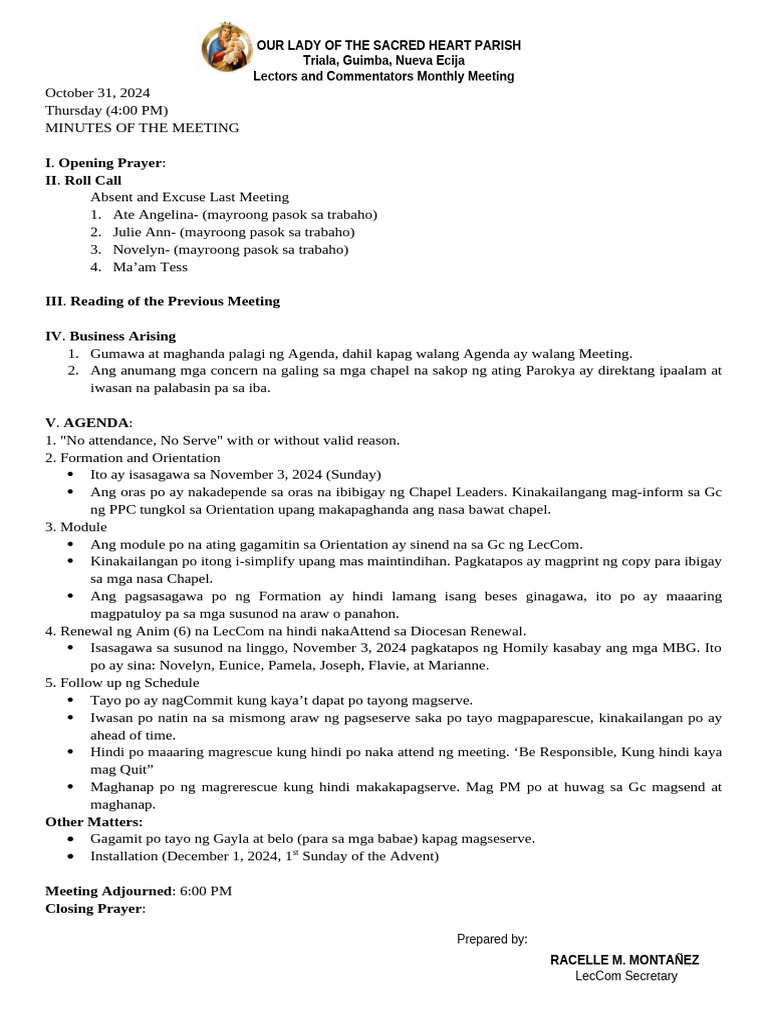Monthly Meeting Agenda - December 2024 | PDF