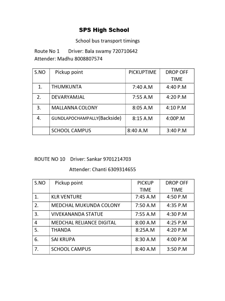 SPS High School Bus Timings | PDF