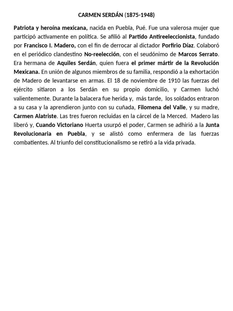 Biografia de Carmen Serdán Alatriste. | PDF