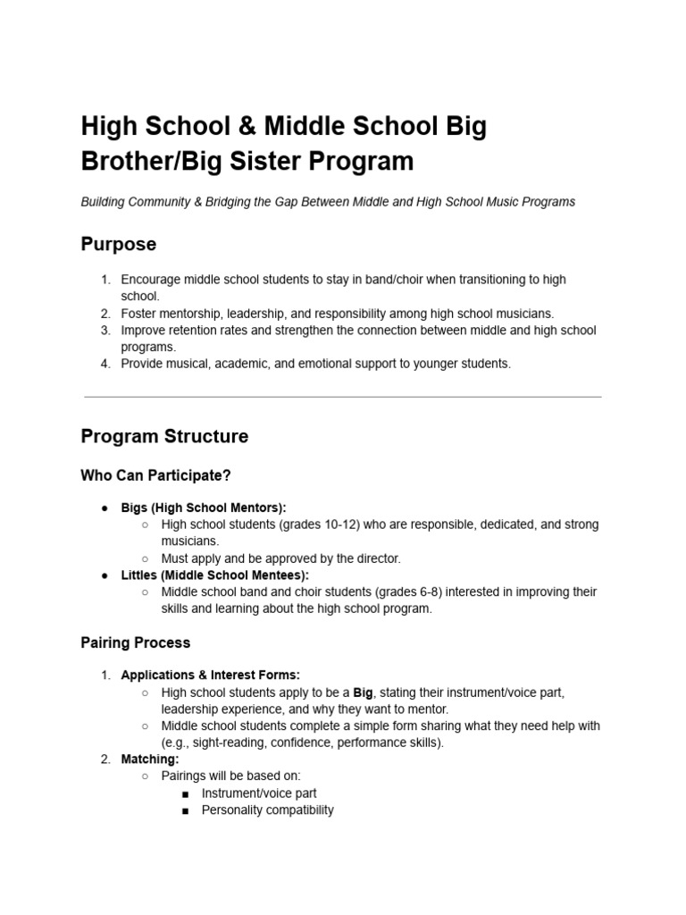 High School & Middle School Big Brother - Big Sister Program | PDF ...