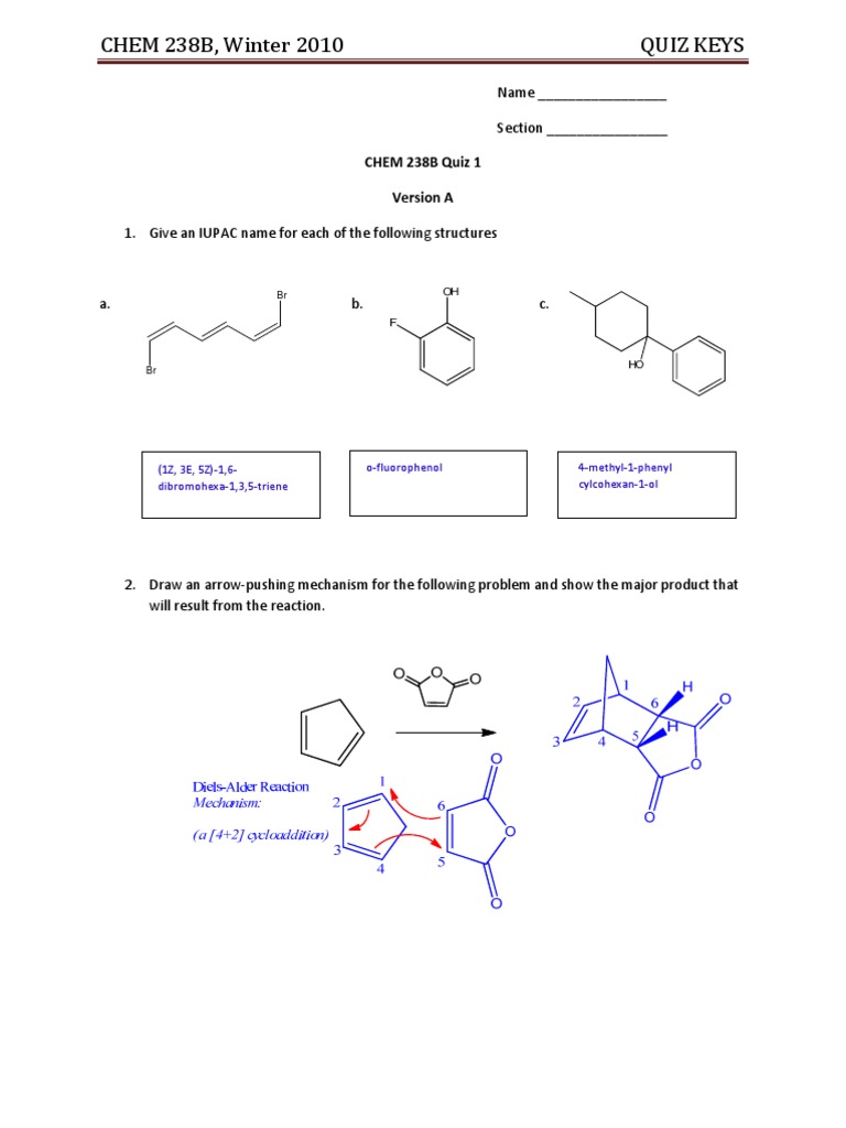 Organic Chemistry Quiz Keys for CHEM 238B Winter 2010 | PDF | Proton ...