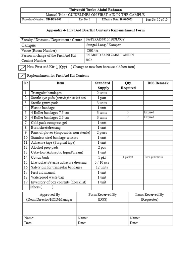 First Aid Kit Replenishment Form | PDF