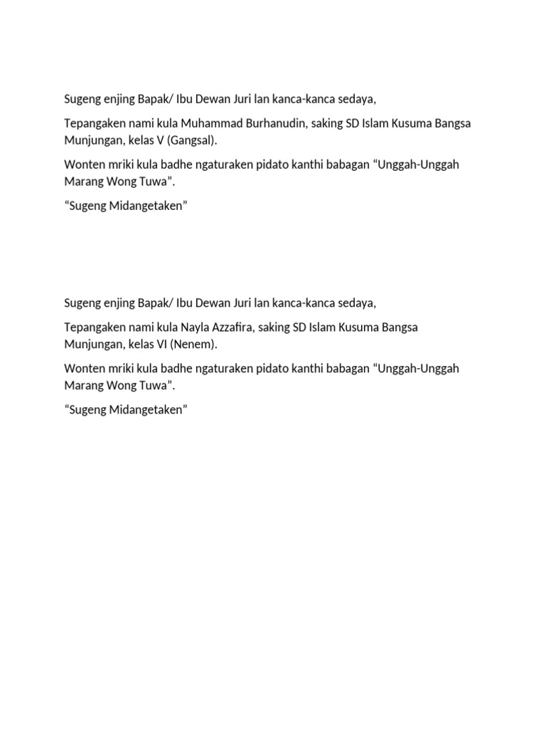 Sugeng Enjing Bapak | PDF